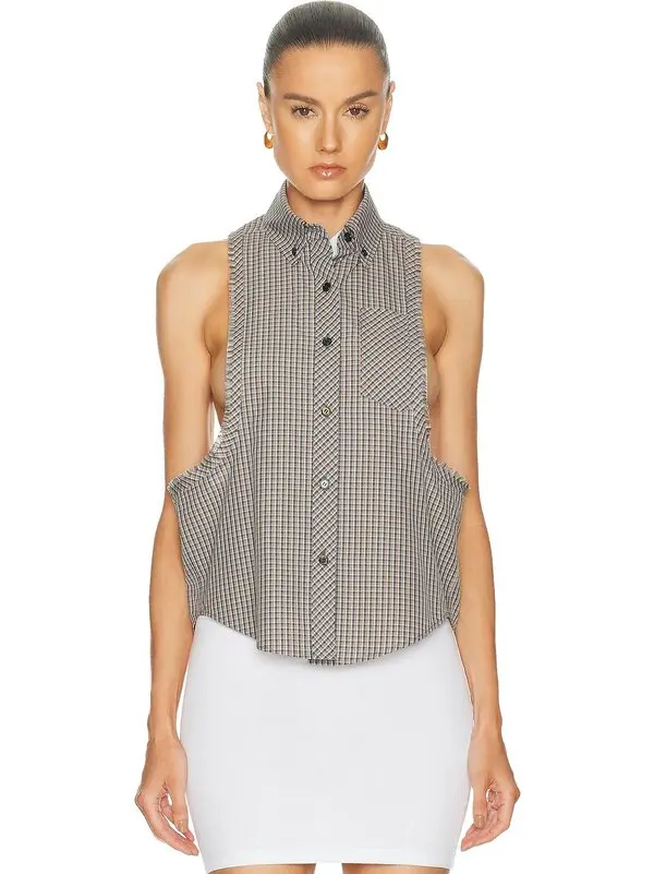 Versace Sleeveless Button Up Top - Avio  Dark Chocolate  & Ocher
