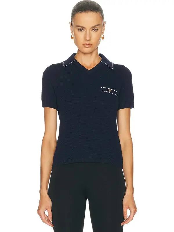 Versace Short Sleeve Polo Top - Navy