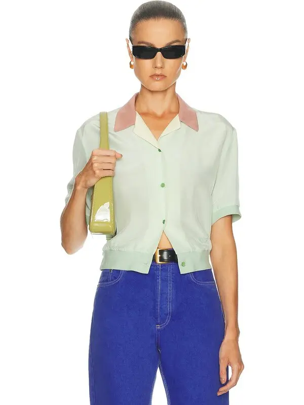 Versace Short Sleeve Polo Top - Pastel Mint  Cream  & Pink