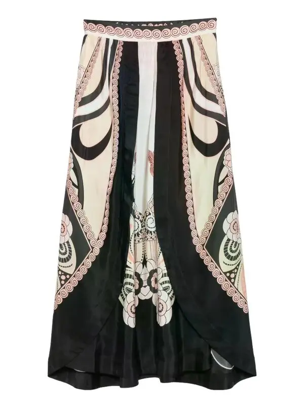 La DoubleJ Floral Print Midi Skirt - Black