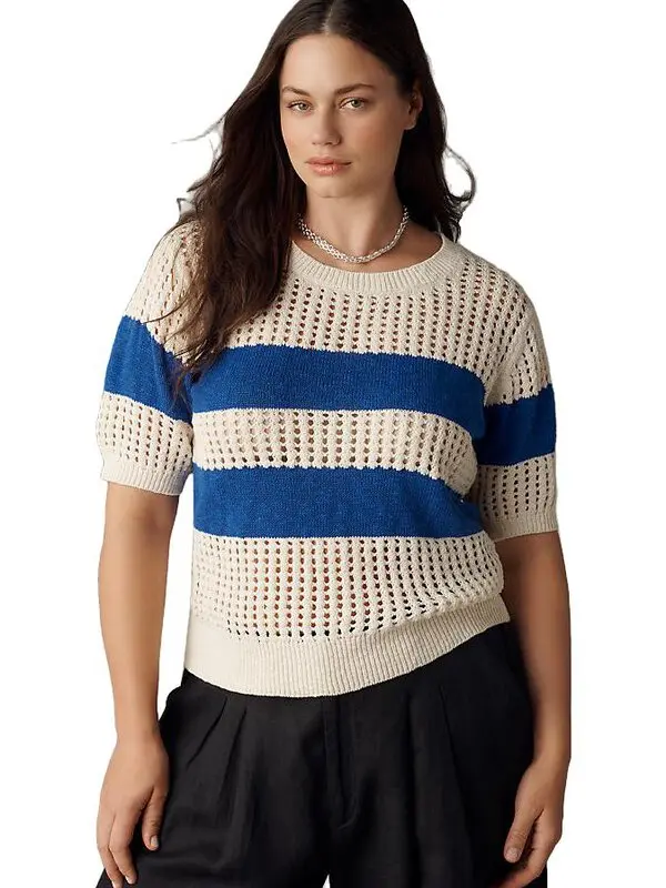 Sanctuary Beachside Openwork Tee - Blue Stripe
