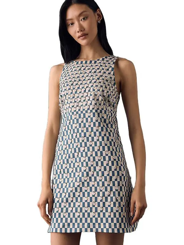 Maeve Cotton Blend Sequin Embellished Shift Dress - Blue