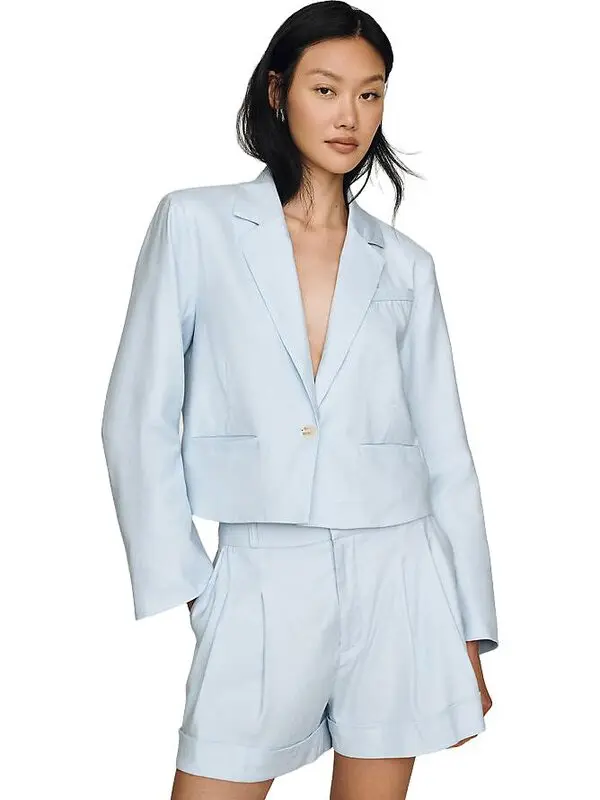 Maeve European Linen Stretch Crop Blazer - Ice Melt