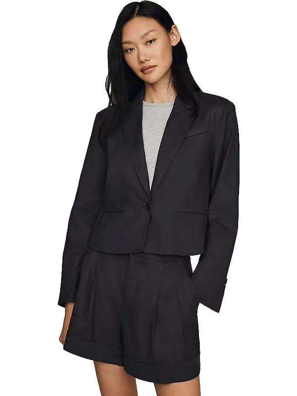 Maeve European Linen Stretch Crop Blazer - Maritime Navy