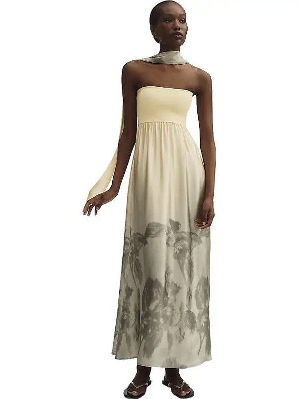 Anthropologie Strapless Scarf Midi Dress - Citrus Yellow Print