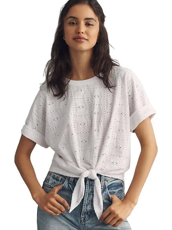Sanctuary Eyelet Front-tie T-shirt Top - White