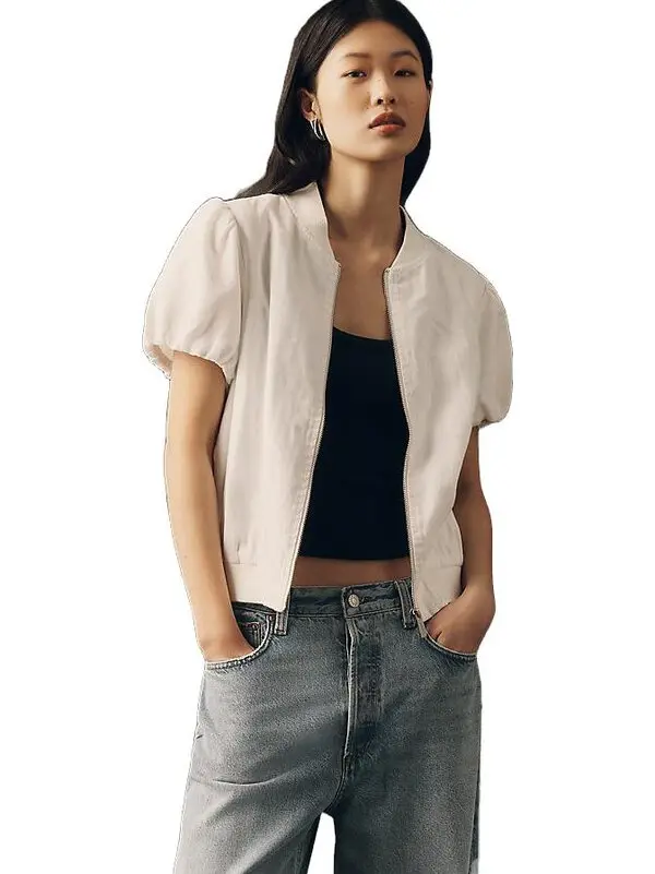 Sanctuary Everly Linen Bomber Jacket - White