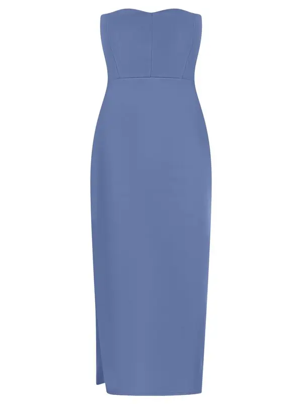 CELESTINE & MAE Alya Denim Midi Dress With Scalloped Neckline - Blue
