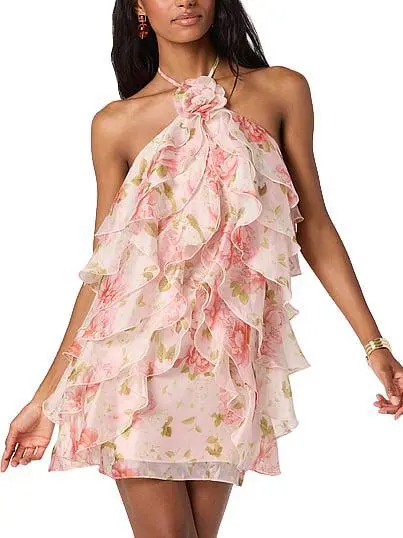 Victoria's Secret Astr The Label Off-the-shoulder Tiered Ruffle Dress - Floral