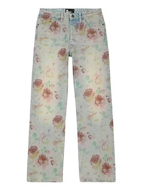 The Kooples Floral Print Straight Leg Jeans - Multico