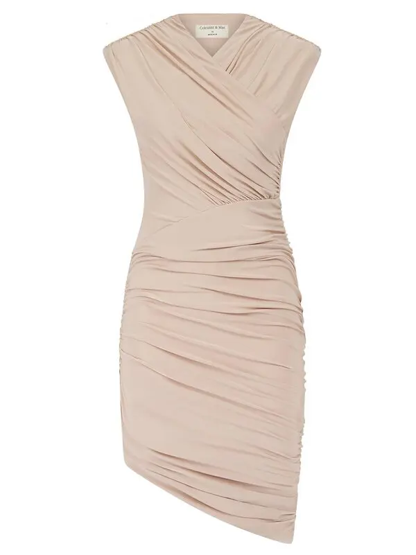CELESTINE & MAE Ruched Mini Dress - White/yellow