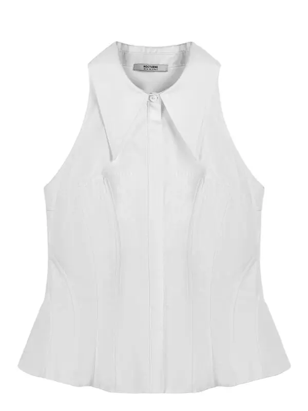NOCTURNE Structured Halter Peplum Top - White