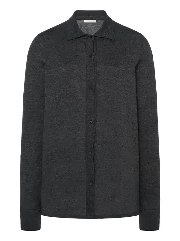 THE ROW Long Sleeve Collared Cardigan - Anthracite