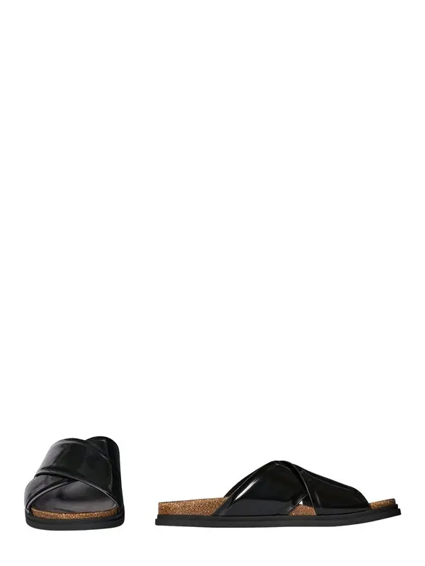 THE ROW Cross Strap Flat Sandals - Black