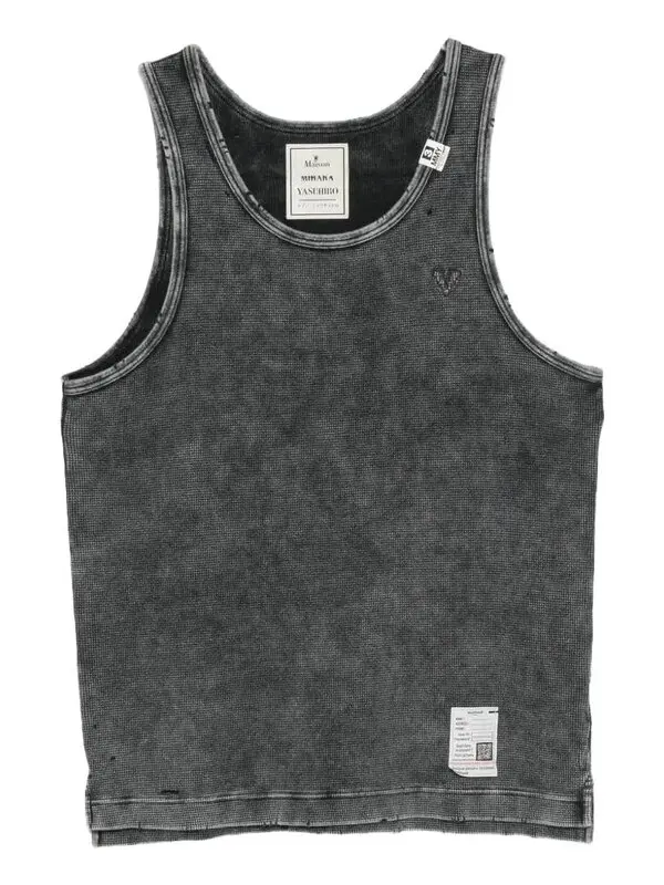 Mihara Yasuhiro Distressed Waffle-knit Tank Top - Black