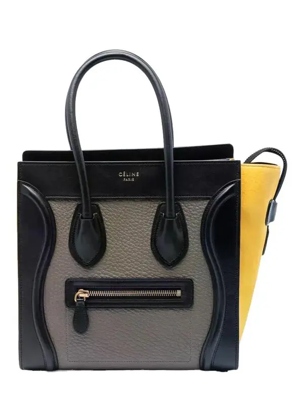 Celine Micro Tricolor Leather Luggage Tote Handbag - Brown