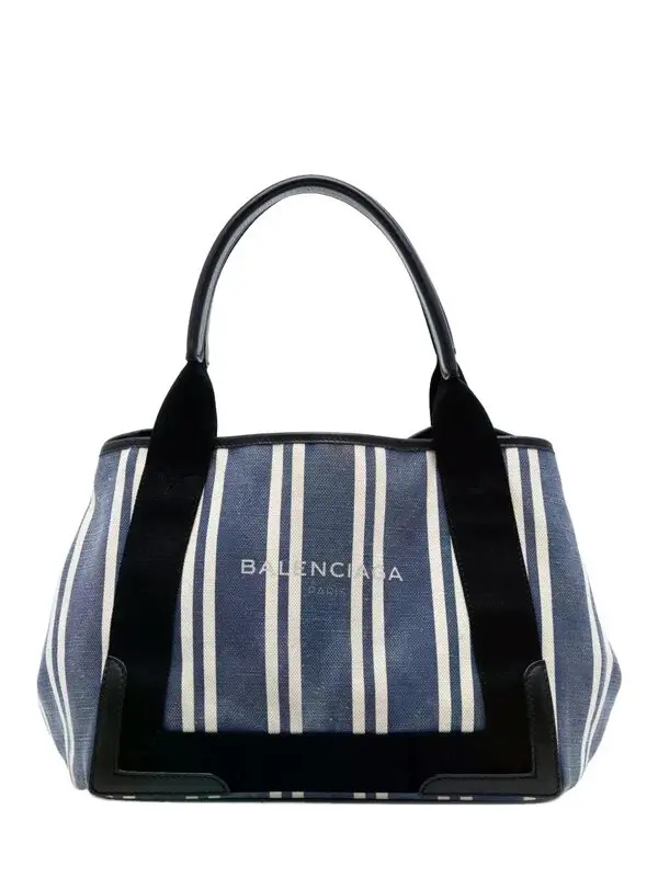 Balenciaga Canvas Striped Navy Cabas S Tote Bag - Blue