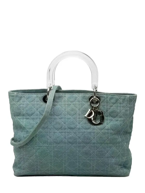 Dior Large Denim Cannage Lady Satchel - Blue