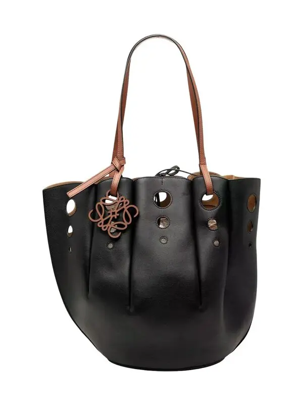 Loewe Perforated Leather Basket Tote Bag - Black
