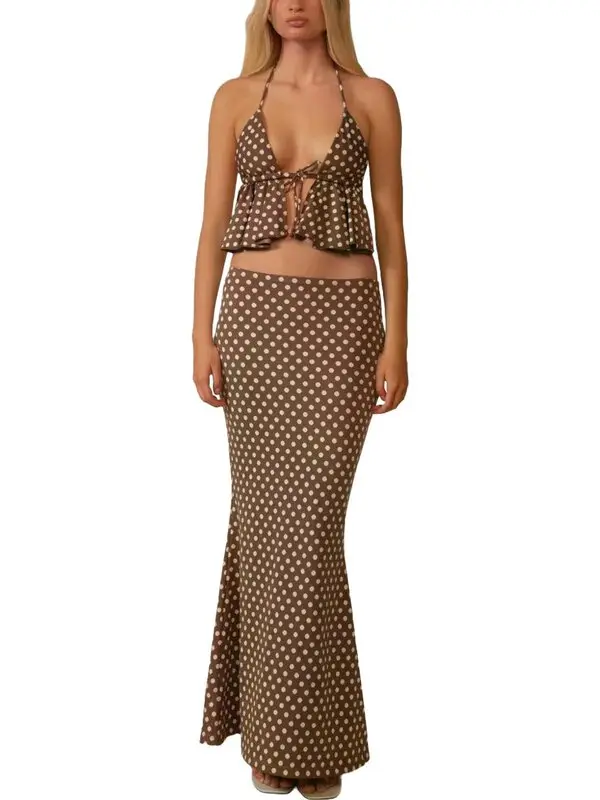 MONTCE Emma Polka-dot Halterneck Blouse - Brown