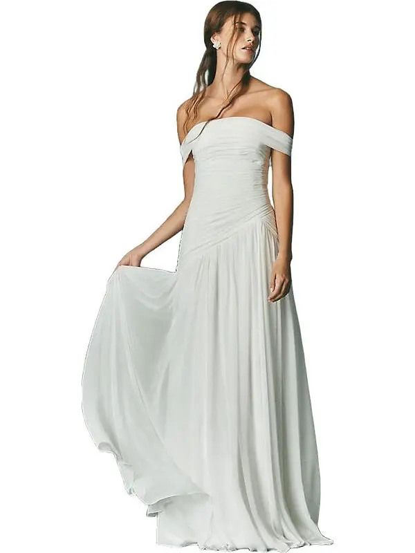 Jenny Yoo Off-the-shoulder Chiffon Gown - Ivory