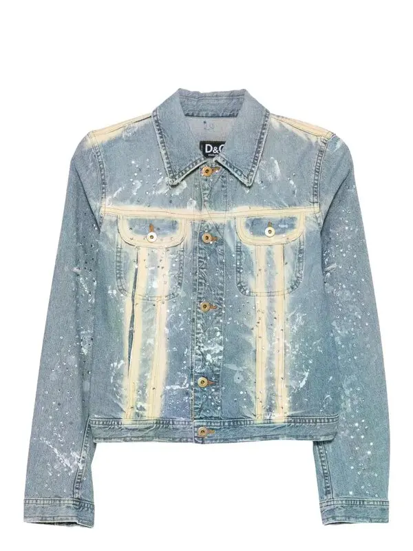 Dolce & Gabbana 2000s Crystal Embellished Denim Jacket - Blue