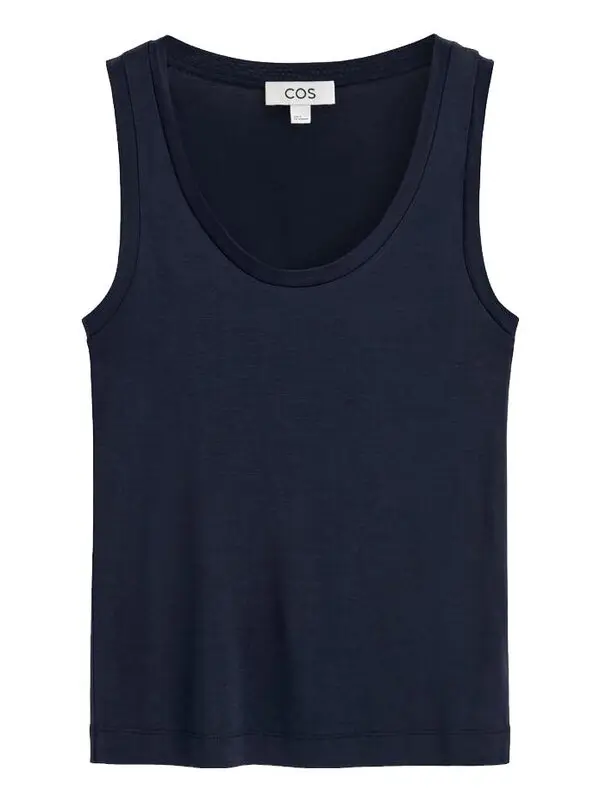 Cos Scoop-neck Silk-jersey Tank Top - Navy
