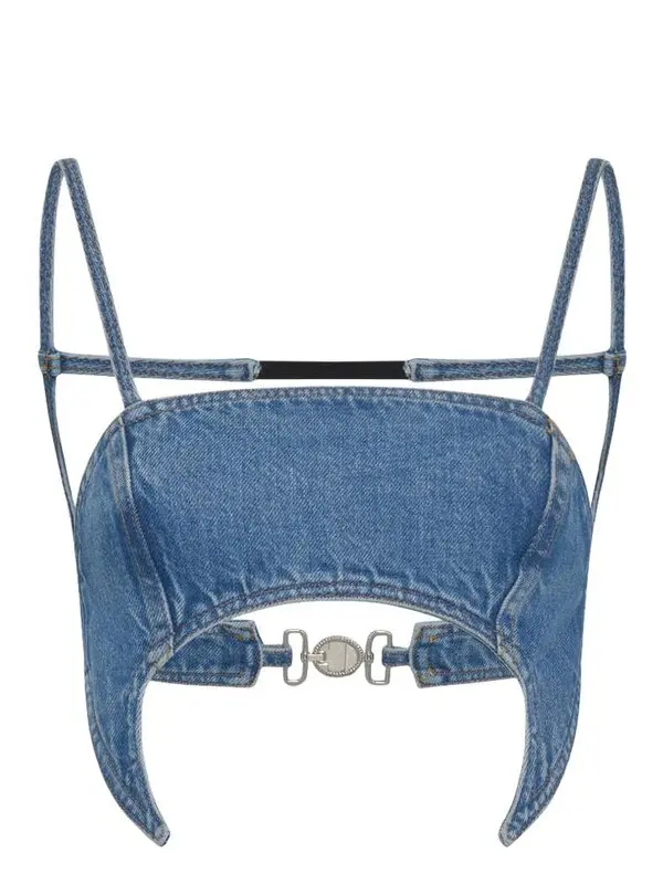 MARINE SERRE Fitted Denim Moon Bra Top - Blue