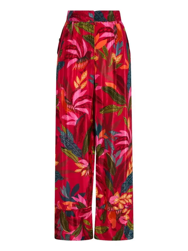 Farm Rio Printed Crepe De Chine Wide-leg Pants - Fuchsia