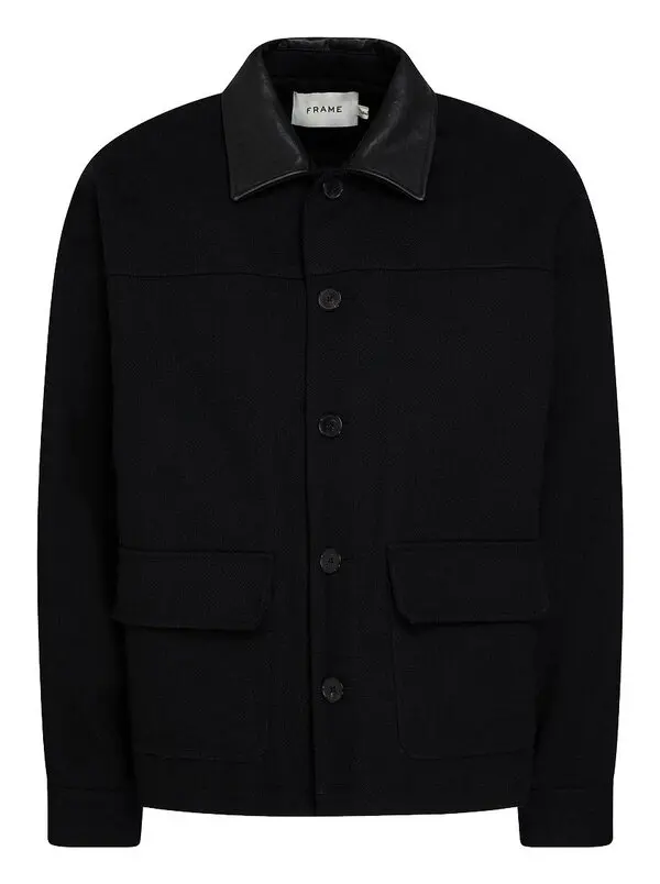 FRAME Leather-trimmed Wool-blend Felt Jacket - Black