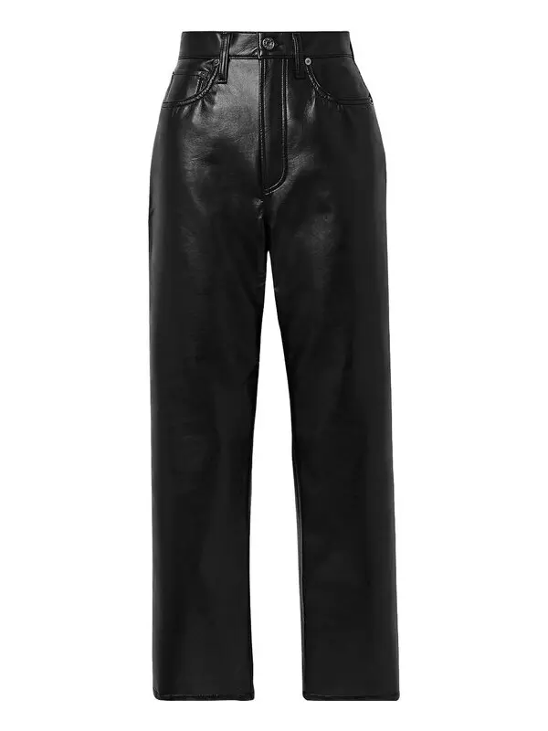 AGOLDE 90s Pinch Waist Leather Blend Straight Leg Pants - Black