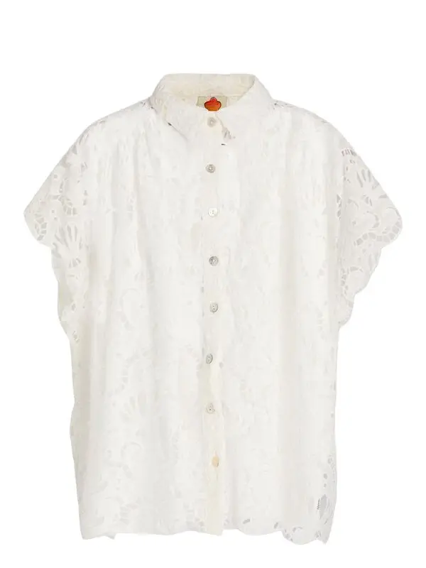 Farm Rio Broderie Anglaise Cotton Shirt - White