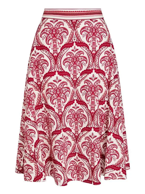 Farm Rio Printed Linen-blend Midi Skirt - Crimson
