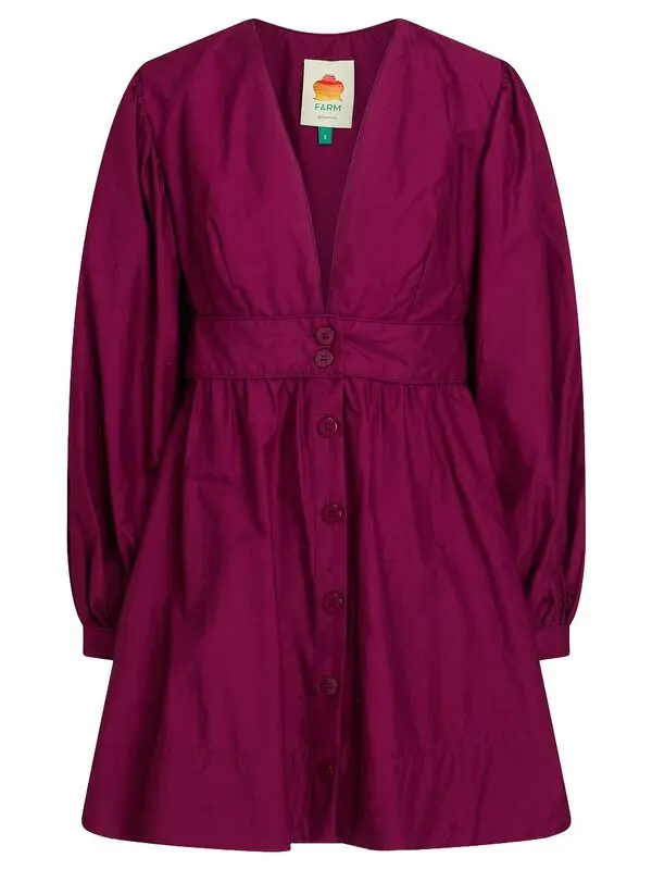 Farm Rio Gathered Cotton Poplin Mini Dress - Plum