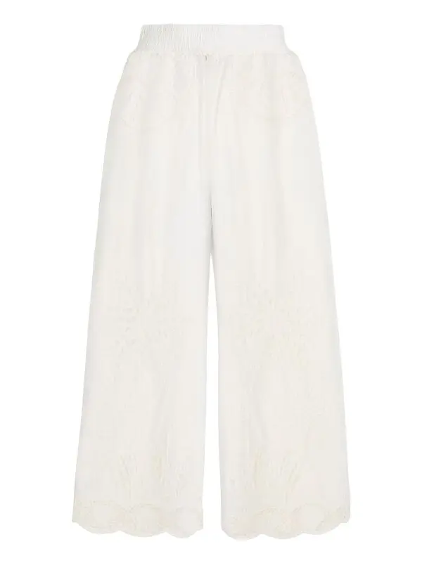 Farm Rio Cropped Broderie Anglaise Cotton Wide-leg Pants - White