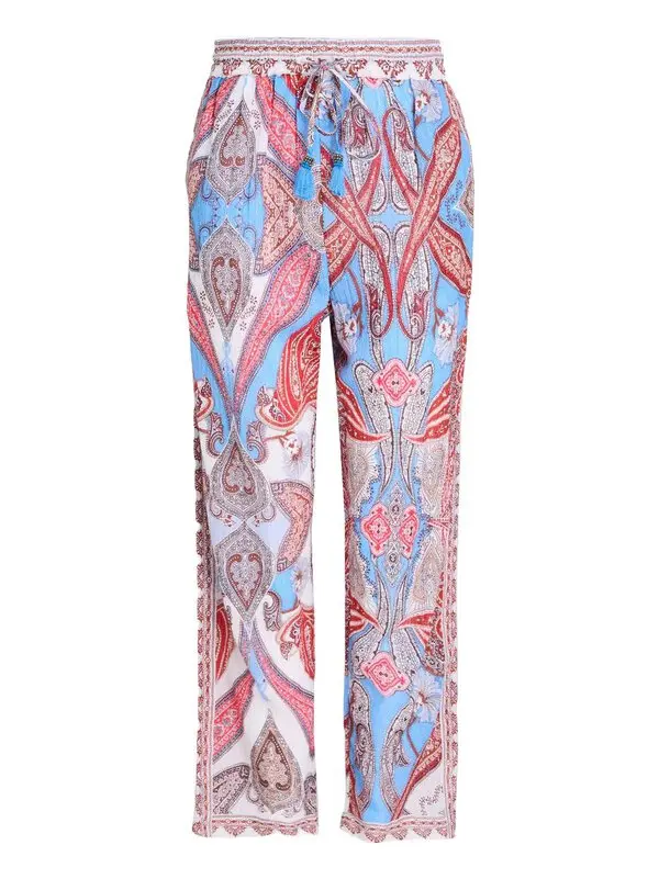 Farm Rio Paisley-print Cotton-blend Gauze Tapered Pants - Light Blue