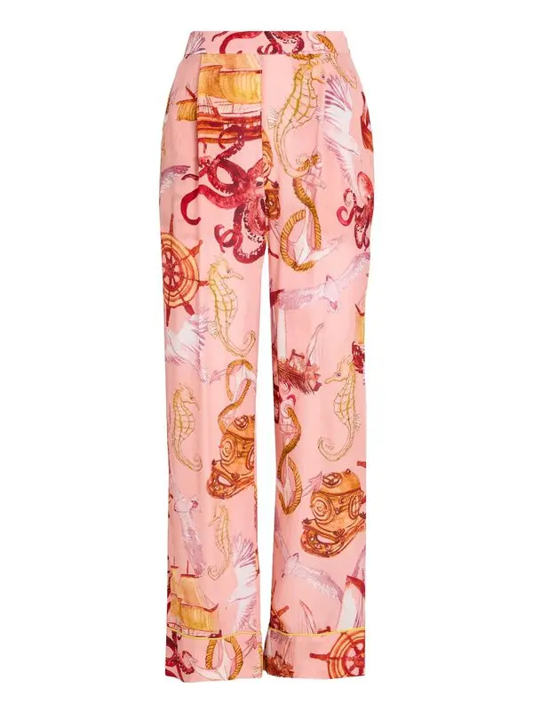 Farm Rio Printed Crepe De Chine Tapered Pants - Antique Rose
