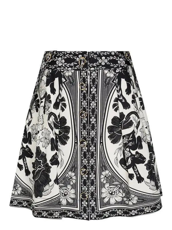 Farm Rio Pleated Printed Cotton And Lyocell-blend Canvas Mini Skirt - Black