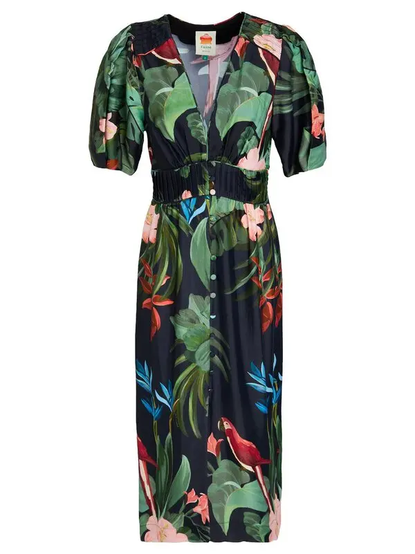 Farm Rio Printed Twill Midi Dress - Leaf Green