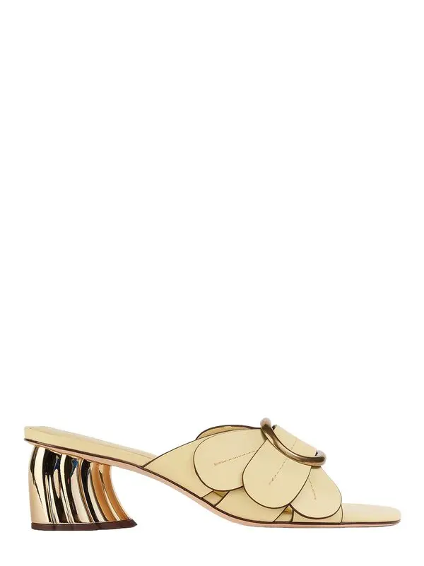 Farm Rio Embellished Leather Mules With Sculptural Heel - Pastel Yellow