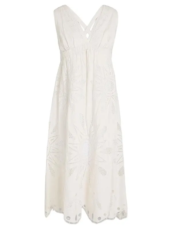 Farm Rio Richielieu Openback Broderie Anglaise Cotton Midi Dress - Off-white