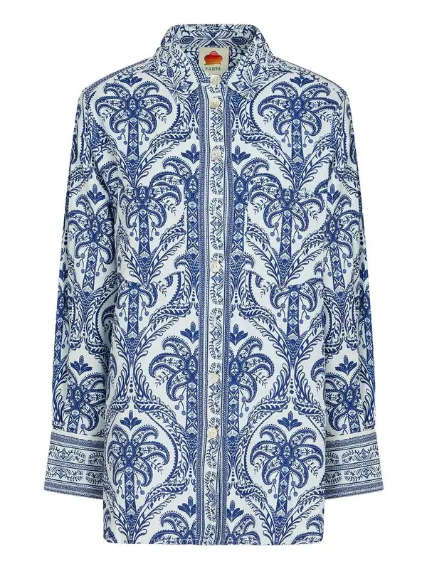 Farm Rio Printed Linen-blend Shirt - Blue
