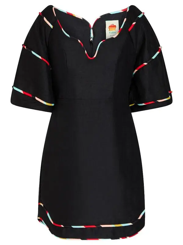 Farm Rio Striped Linen Mini Dress - Black