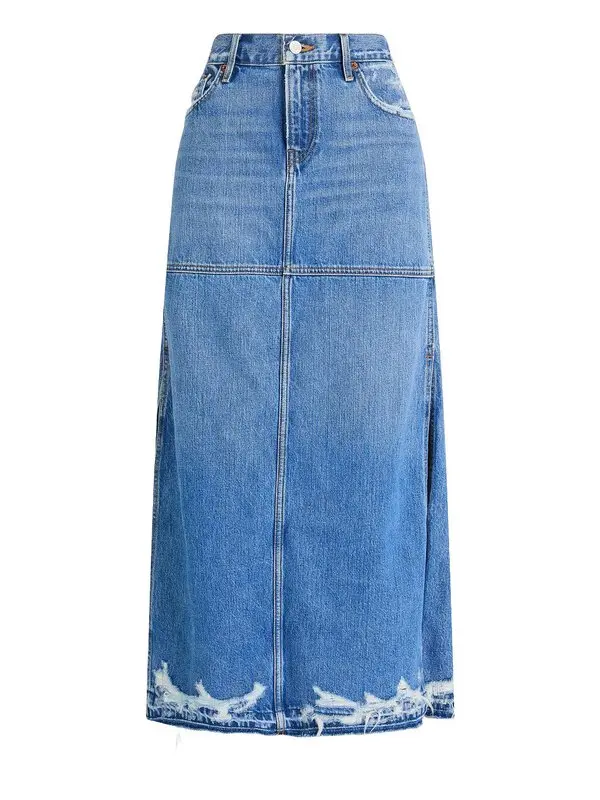 RE/DONE Distressed Denim Maxi Skirt - Mid Denim