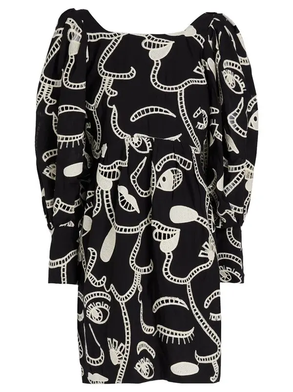 Farm Rio Embroidered Cotton Mini Dress - Black