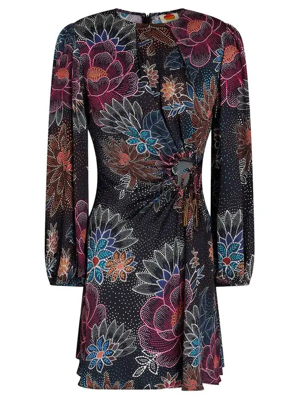 Farm Rio Cutout Floral-print Crepe Mini Dress - Black