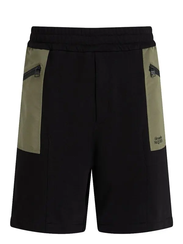 Alexander McQueen Shell Paneled French Cotton Terry Shorts - Black