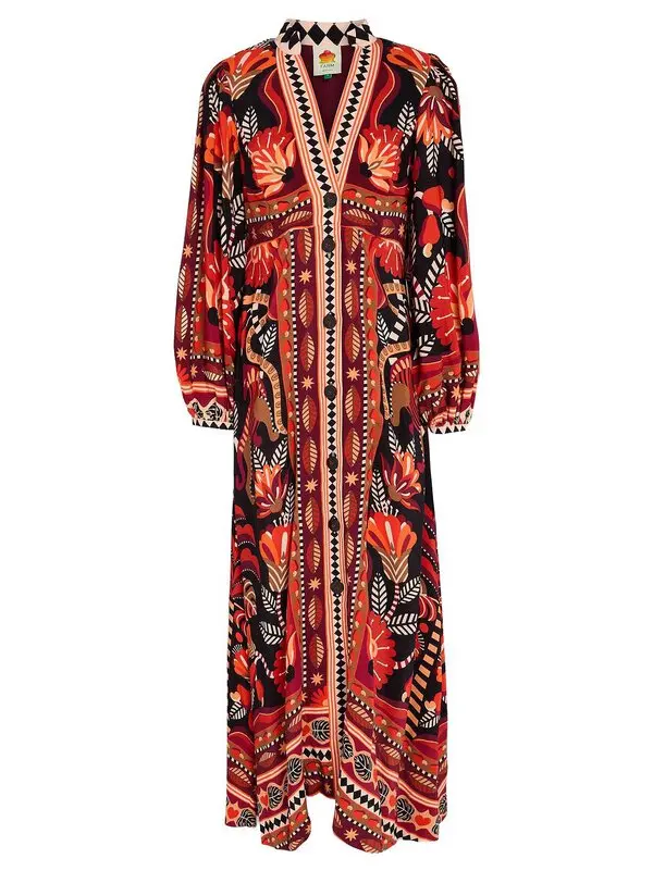 Farm Rio Printed Crepe Maxi Dress - Brick