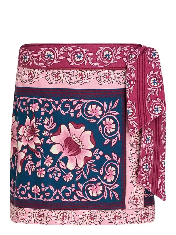 Farm Rio Floral Print Cotton Twill Wrap Mini Skirt - Baby Pink