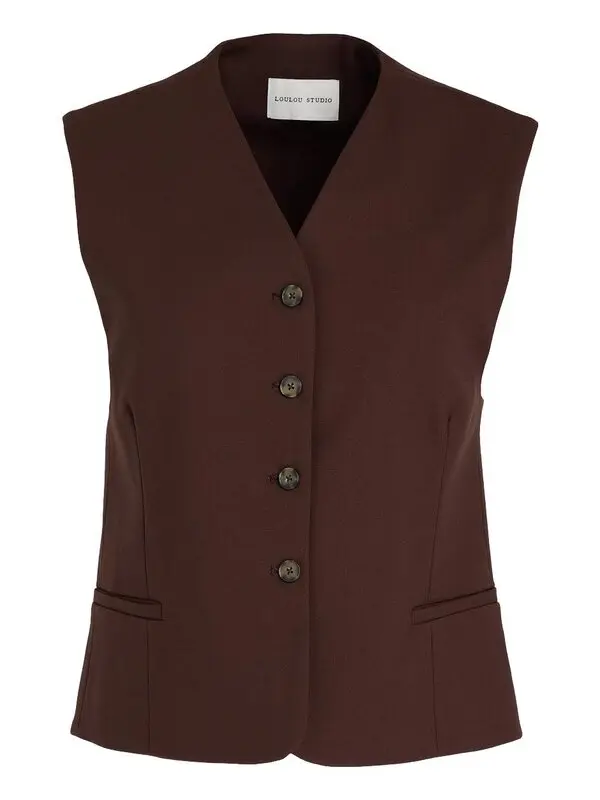 Loulou De Saison Teora Wool-blend Twill Vest - Chocolate